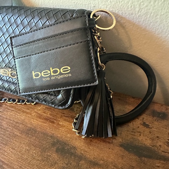 bebe | Bags | Bebe Purse Black Crossbody W Wrist Ring Cardholder Gold ...